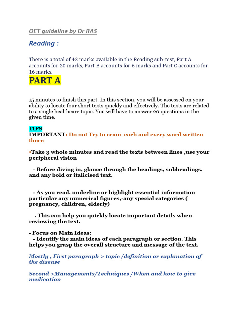 Reading Oet by DR RSA | PDF