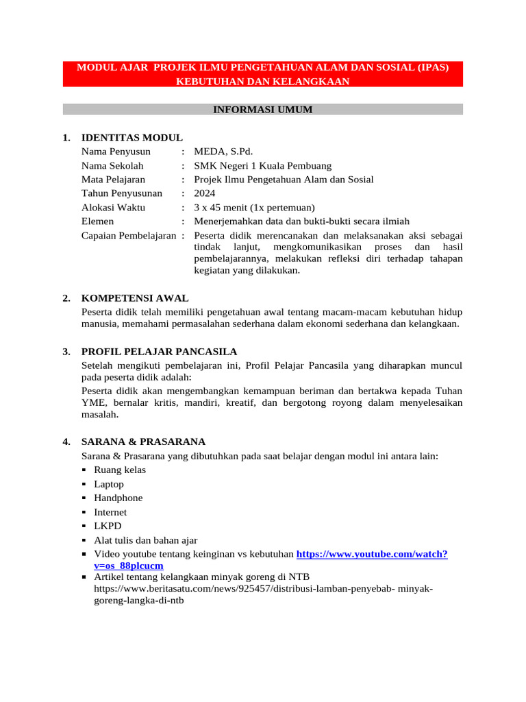 Contoh MODUL AJAR PROJEK IPAS KELAS X SMK | PDF