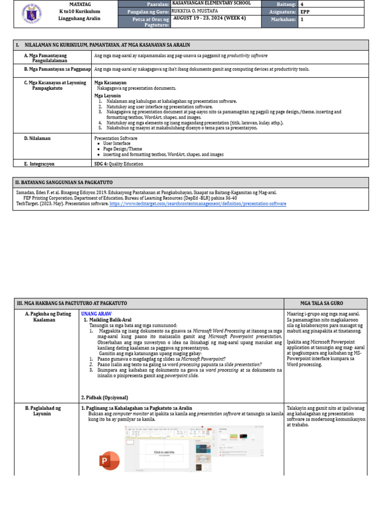 DLL Matatag - Epp 4 Q1 W4-1 | PDF | System Software | Human–Computer Interaction