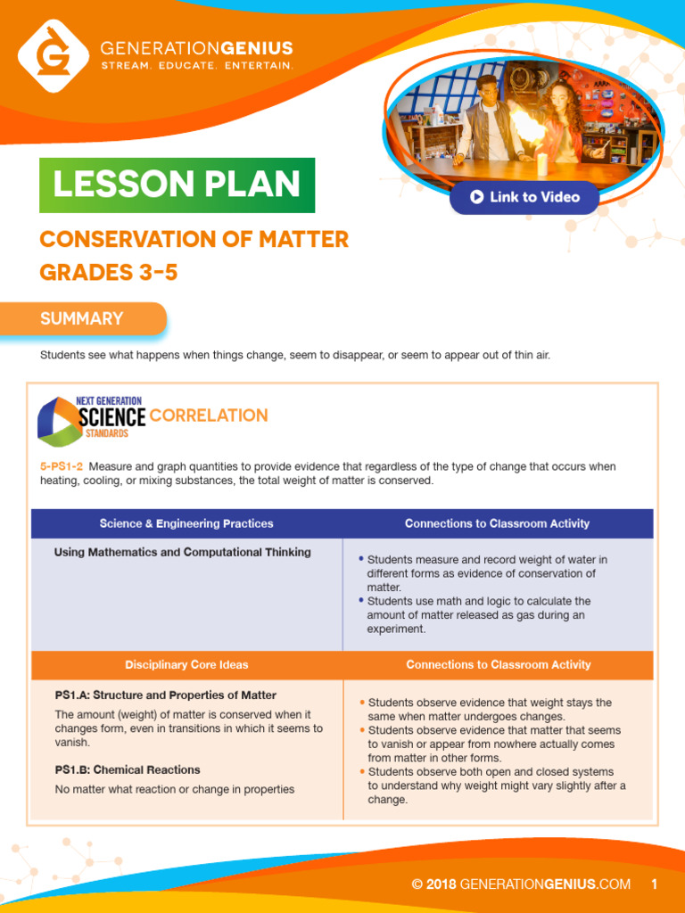 Conservation of Matter Lesson Plan GG | PDF