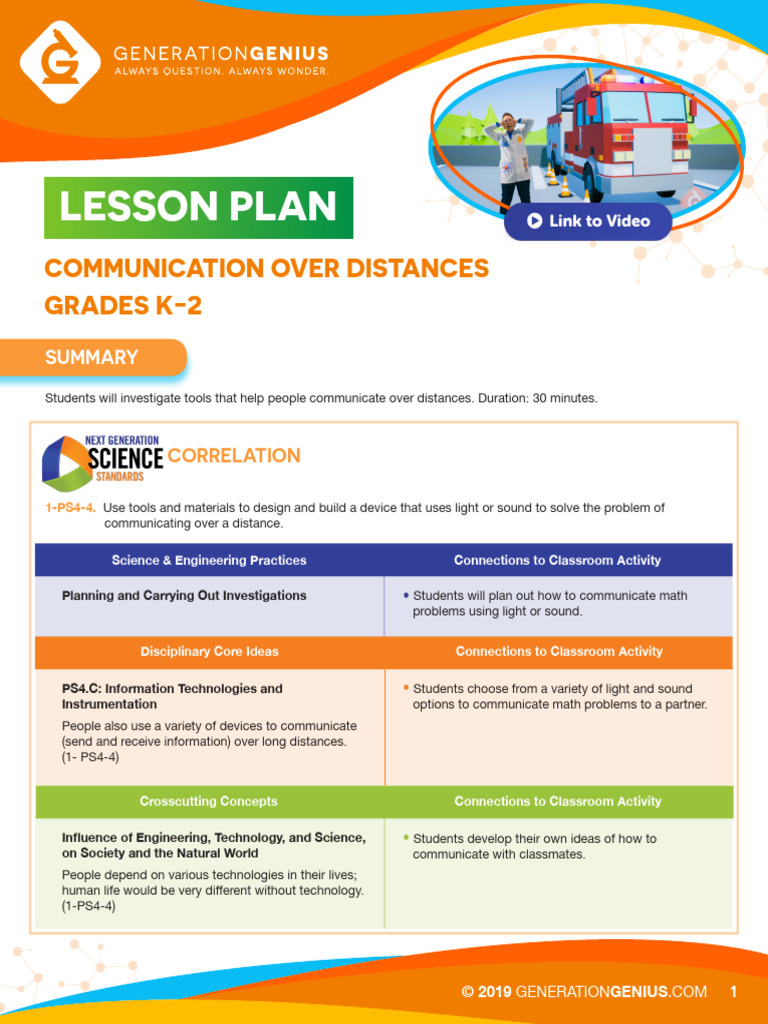 Communication Over Distances Lesson Plan GG | PDF
