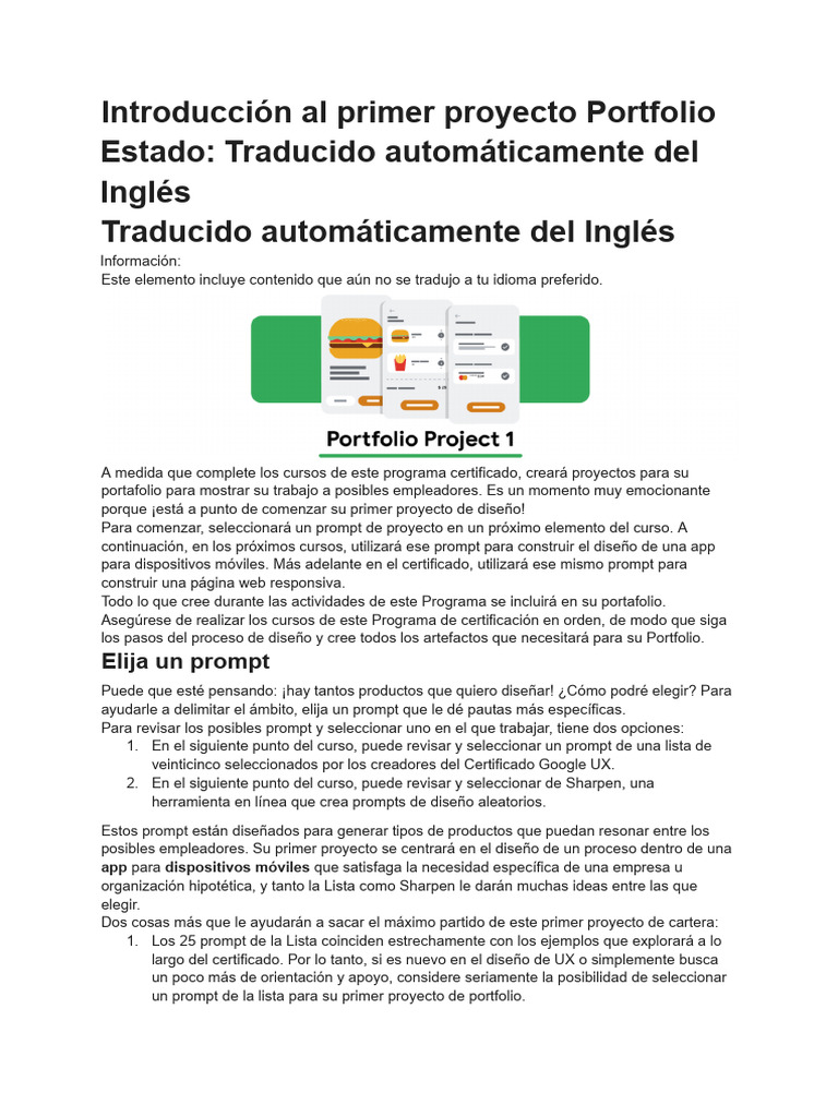 Introducción Al Primer Proyecto Portfolio | PDF