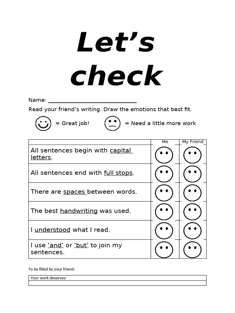 Self and Peer Assessment Writing Checklist | PDF