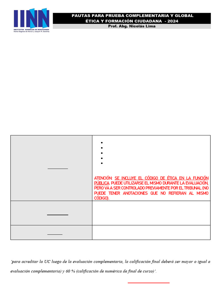 PAUTAS PARA PRUEBA COMPLEMENTARIA Y GLOBAL - ÉTICA Y FORMACIÓN CIUDADANA - IINN - Prof. Nicolás ...