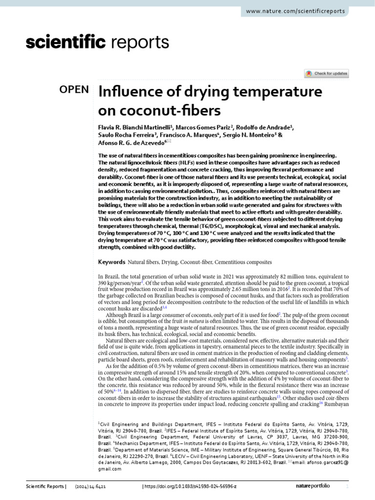 Influence of Drying Temperature On Coconut Fibers | PDF