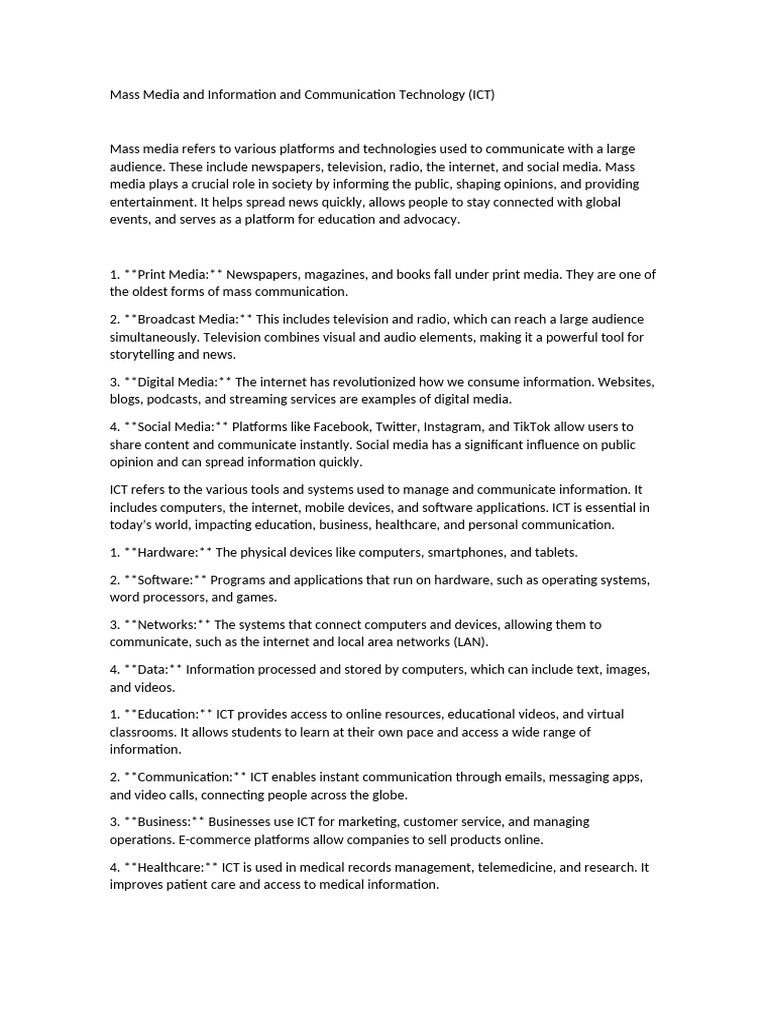 Mass Media & ICT: Impact & Challenges | PDF | Educational Technology ...