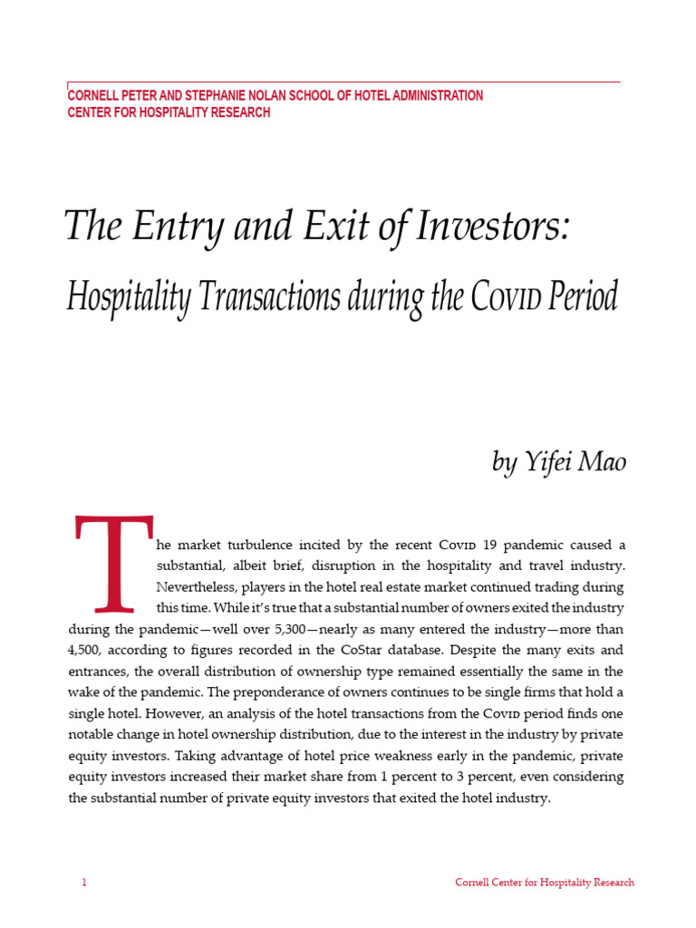 The Entry and Exit of Investors Hospitality Transactions During The ...