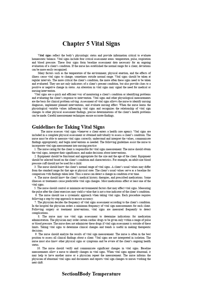 Chapter 5 Vital Signs | PDF