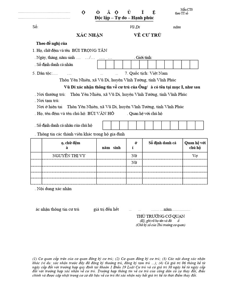 Mau Giay Xac Nhan Thong Tin Cu Tru Mau CT07 - 2702093529.OK | PDF