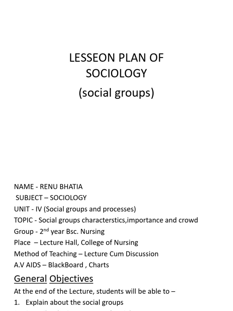 LESSEON PLAN OF Sociology | PDF