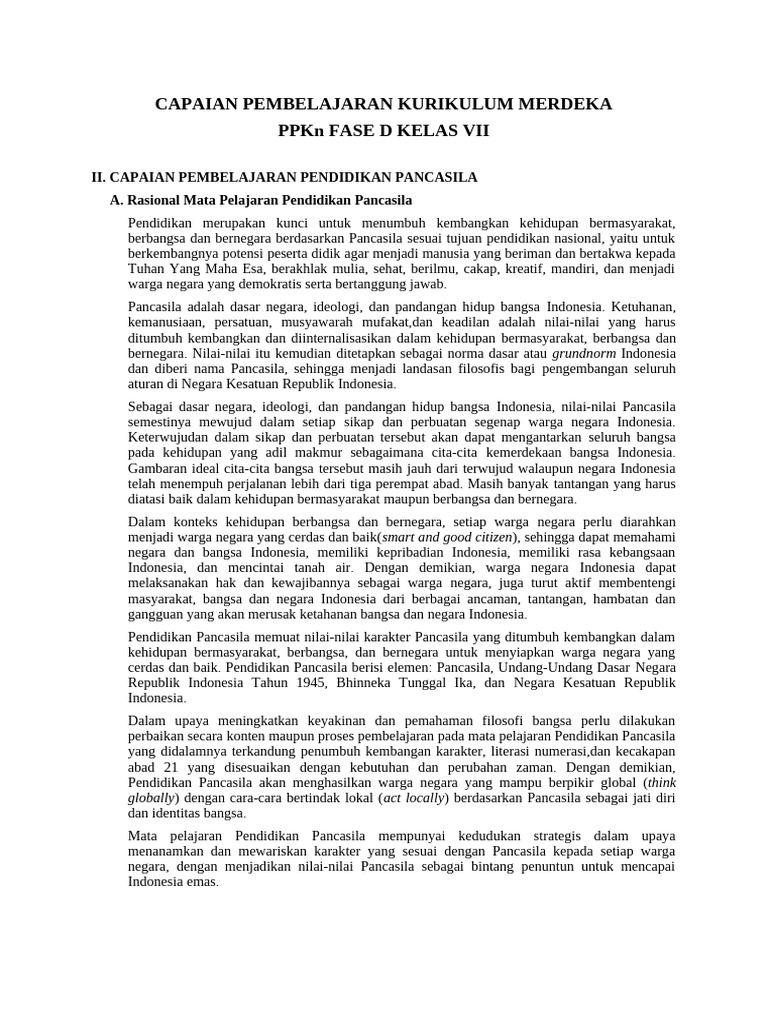 CP Fase D7 - Pendidikan Pancasila | PDF