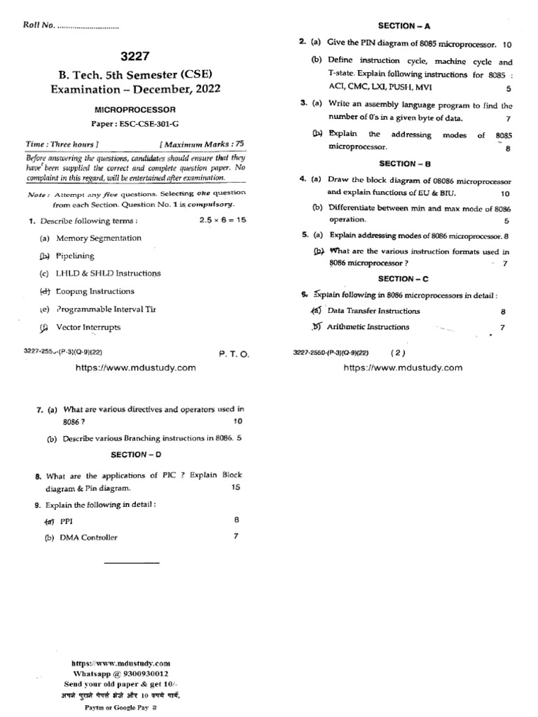 Btech Cse 5 Sem Microprocessor 3227 Dec 2022 | PDF Btech Cse 5 Sem Microprocessor 3227 Dec 2022 | PDF
