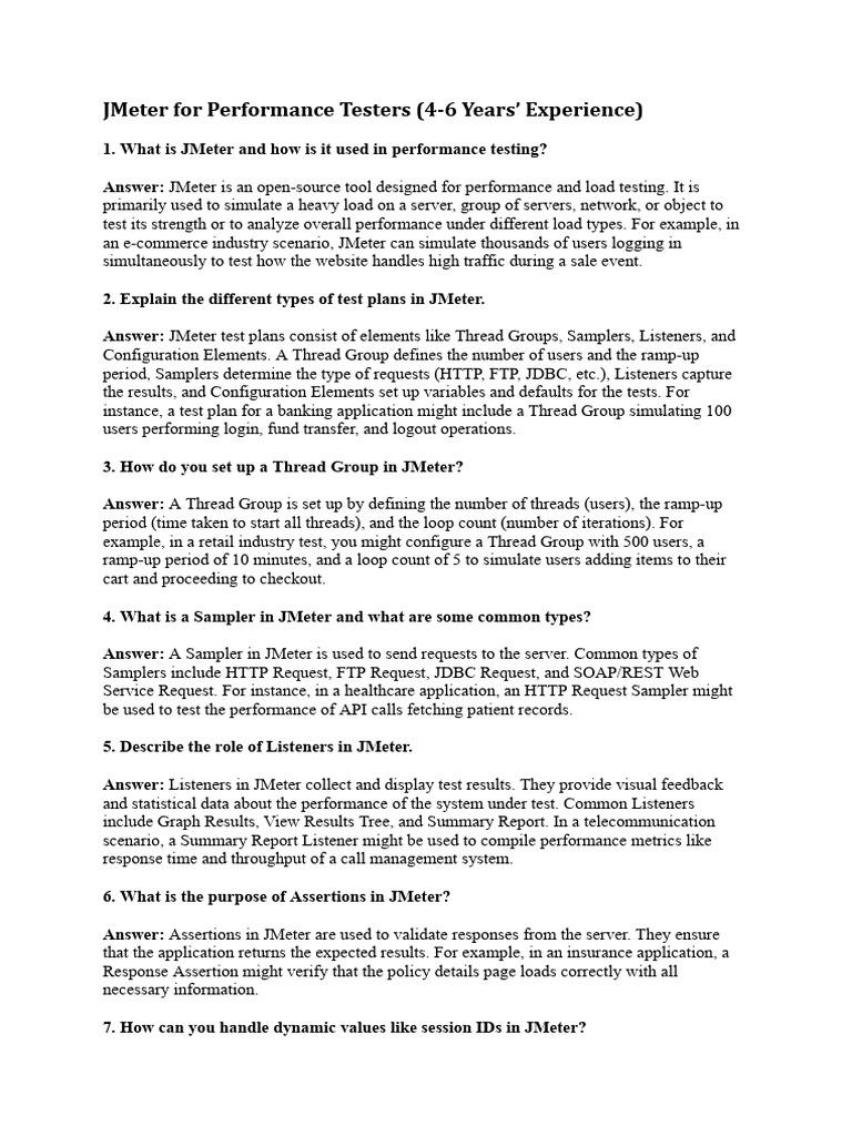 Jmeter Qande For Performance Testers 4 6 Years Experience 2023 2024 Pdf 