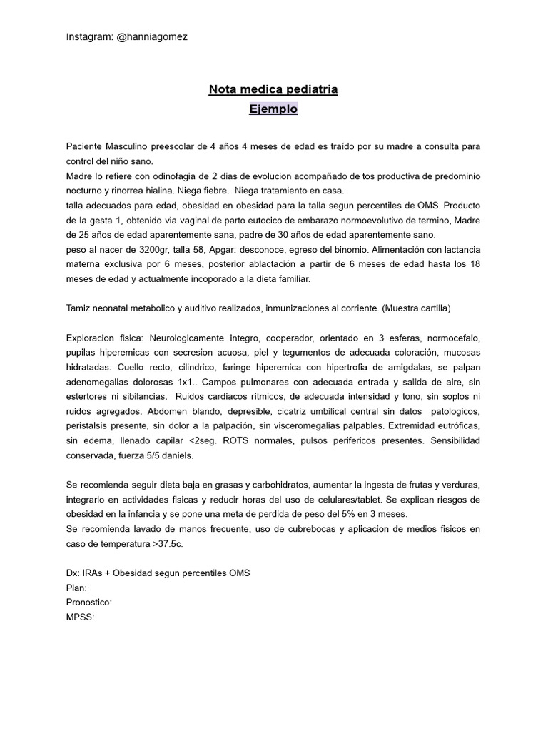 Nota Medica Pediatrica Ejemplo | PDF