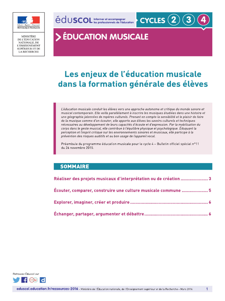 Enjeux de 'Éducation Musicale | PDF