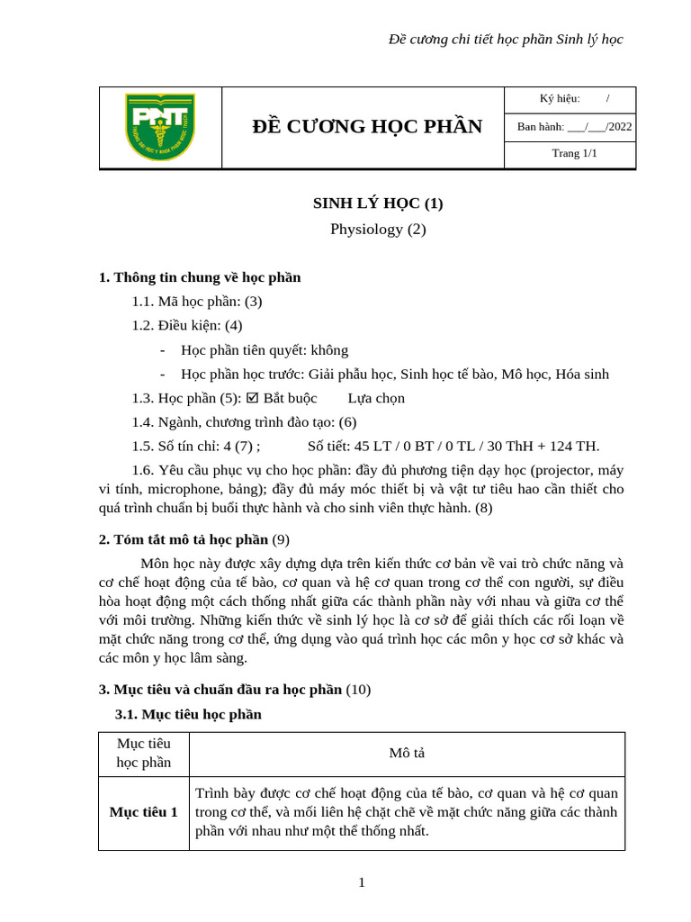 De Cuong Sinh Ly YCQ 22-23-Thach | PDF