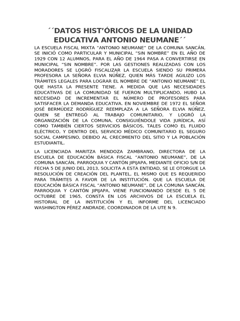 Datos Historicos de La Unidad Educativa | PDF | Ciencias sociales