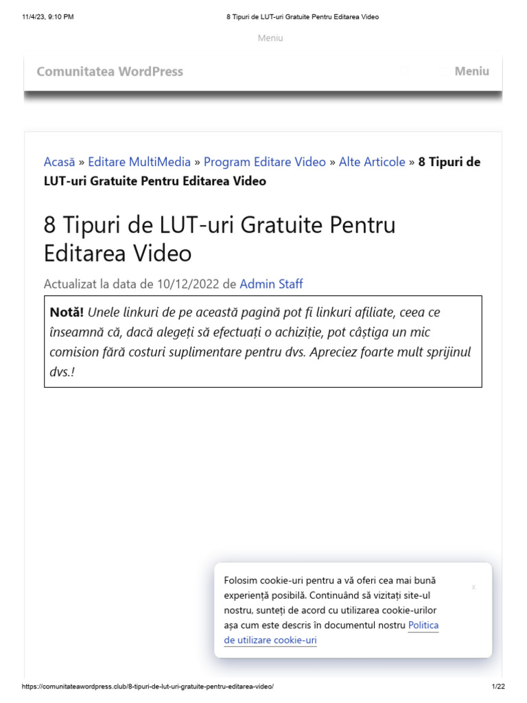 Tipuri de LUT-uri Gratuite Pentru Editarea Video | PDF