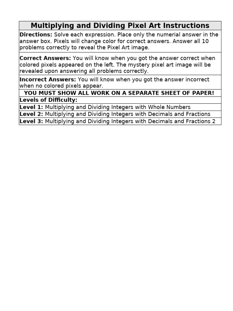 Pixel Art - Mario Mult - Div.integers | PDF