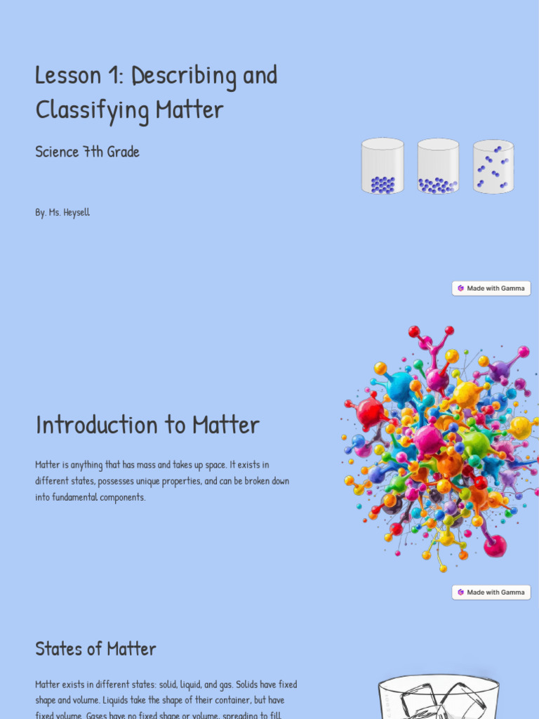 Lesson 1 Describing and Classifying Matter | PDF