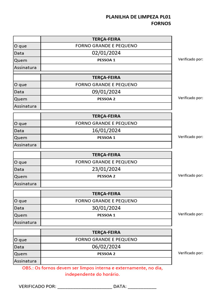 Planilha Limpeza | PDF
