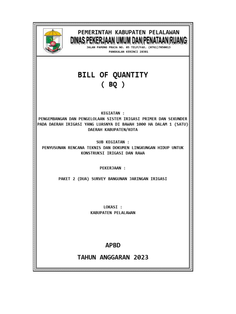 BQ Paket 2 Dua Survey Bangunan Jaringan Irigasi | PDF