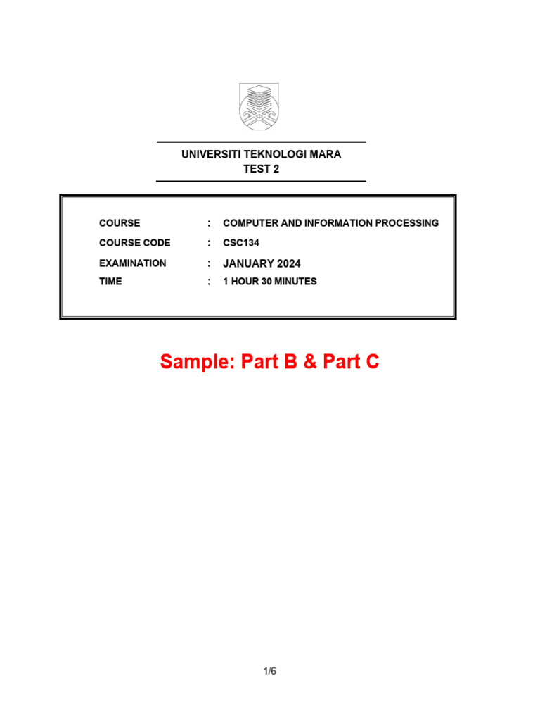 CSC134 Sample 1 | PDF