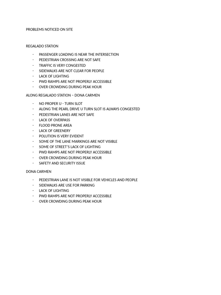 Problems Noticed On Site | PDF