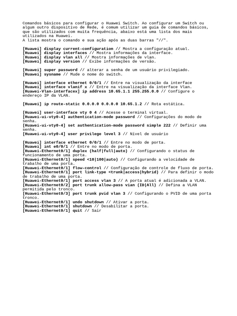 Comandos Básicos Huawei | PDF
