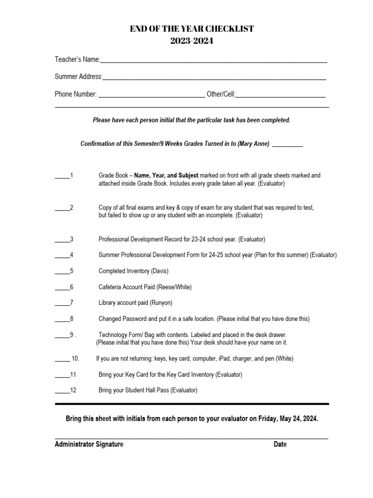 End of Year Checklist 2024 | PDF