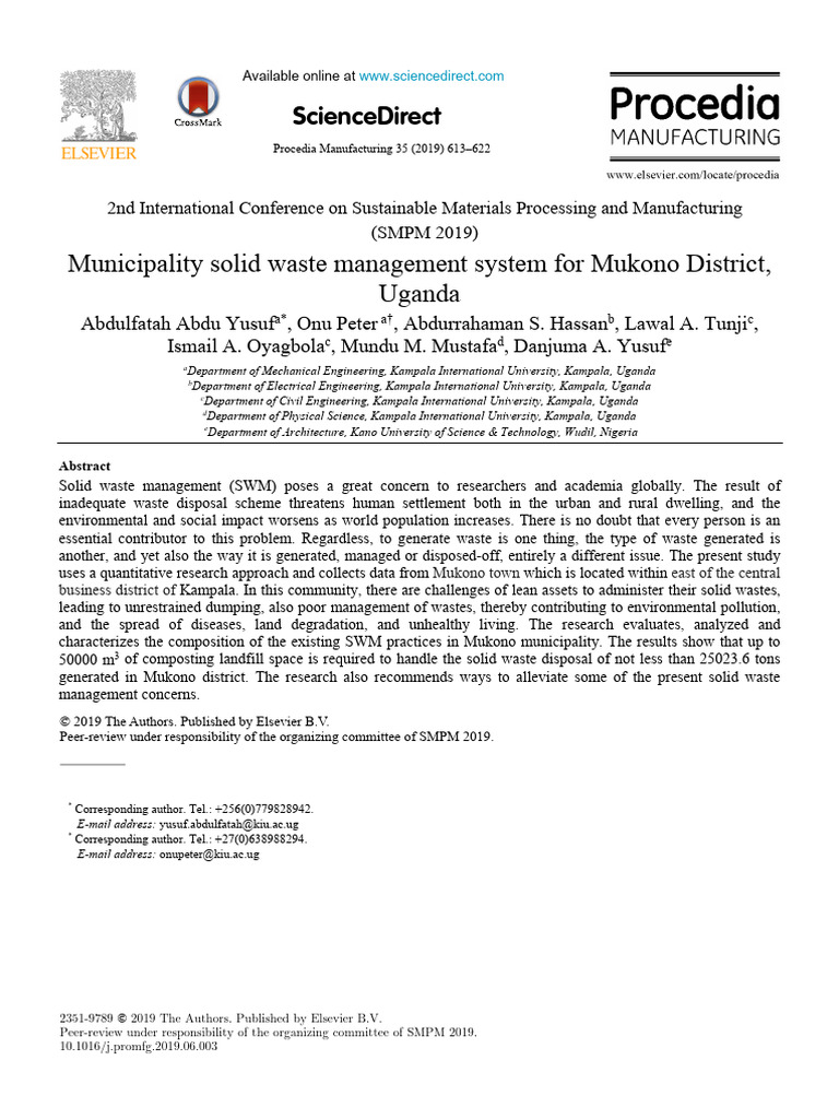 Municipality Solid Waste Management System For Mukono - 2019 - Procedia ... Municipality Solid Waste Management System For Mukono - 2019 - Procedia ...