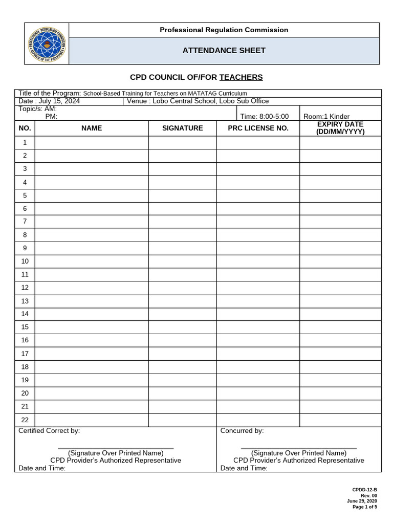 Teacher Training Attendance Sheet | PDF | Philippines