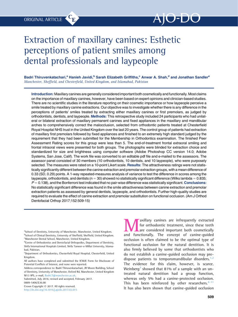 Extraction of Maxillary Canines | PDF