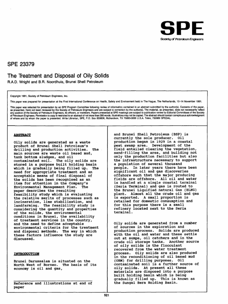 The Treatment and Disposal of Oily Solids | PDF