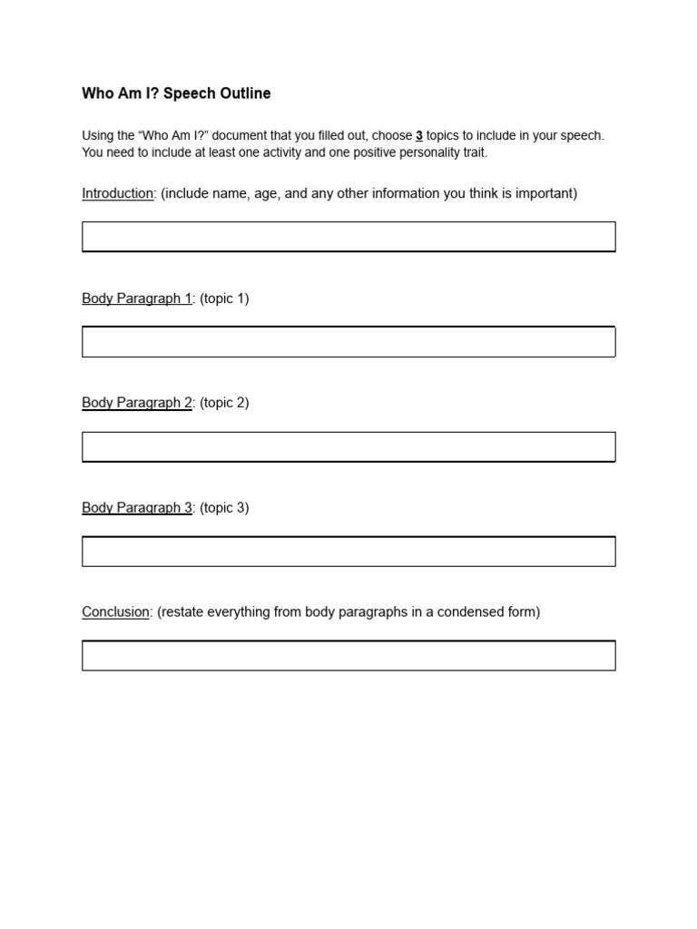 Who Am I - Speech Outline | PDF