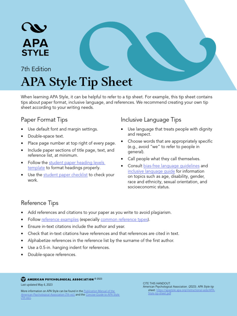 Apa Style Tip Sheet | PDF