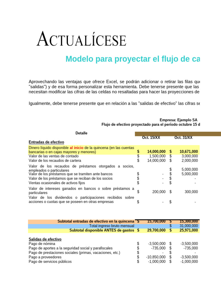Modelo para Proyectar Flujo Caja | PDF