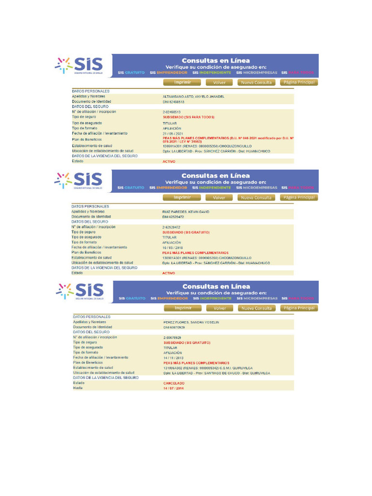 Consulta en Linea Sis | PDF
