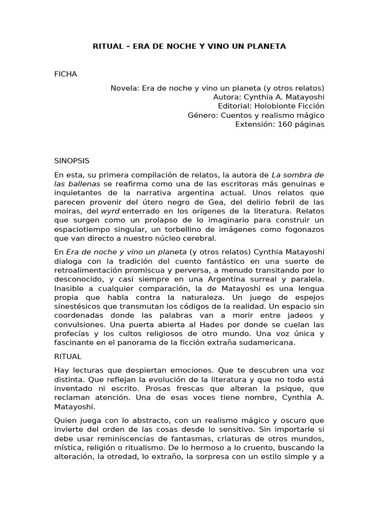 Ritual - Era de Noche y Vino Un Planeta | PDF