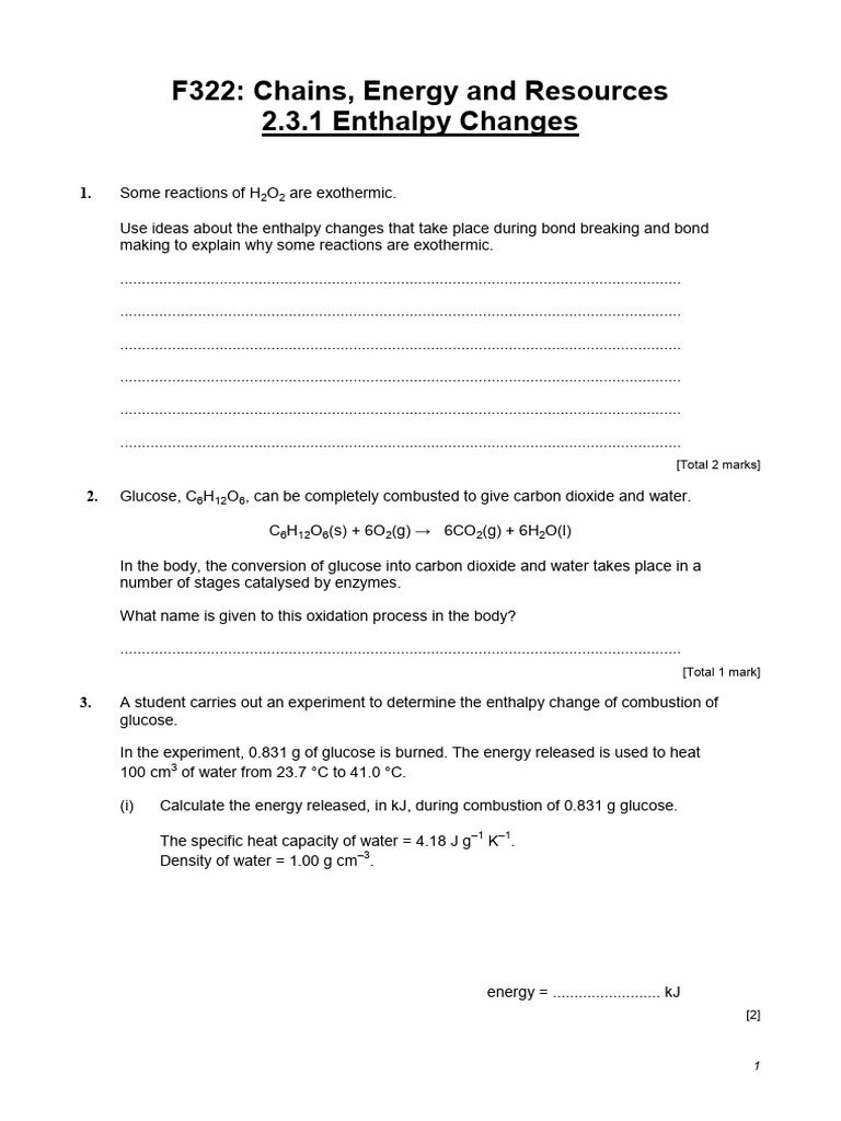 Enthalpy Changes AS | PDF