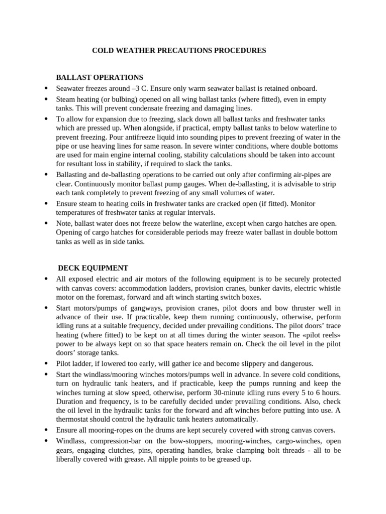 Cold Weather Precautions Procedures | PDF