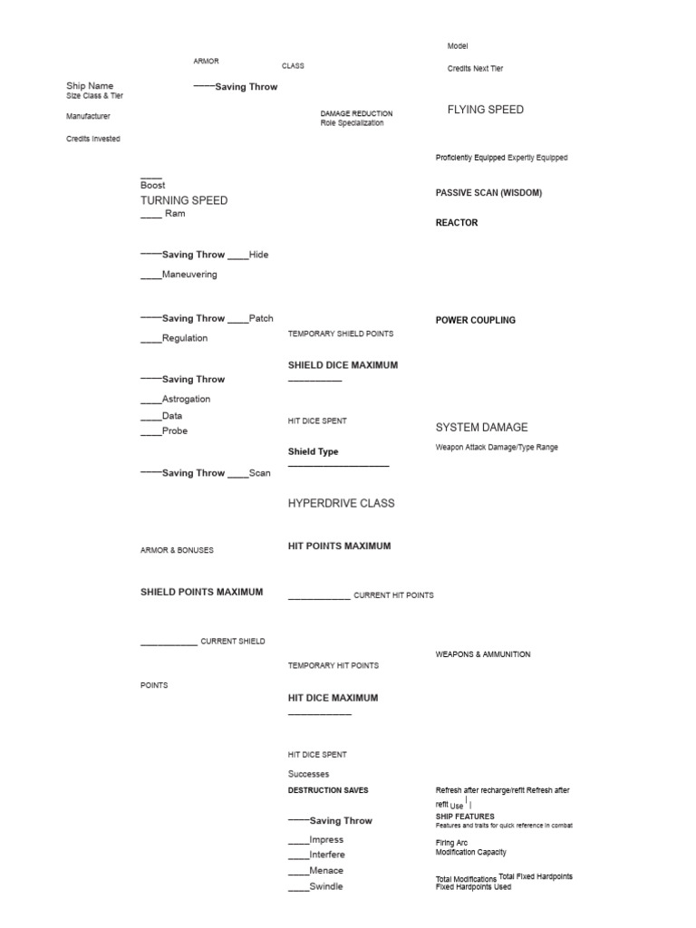 Sheet - Starship (Fillable) | PDF | Naval Ships | Naval Warfare