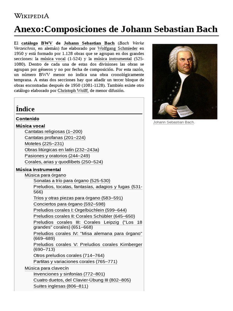 Bach JS 1685-1750 - Composiciones | PDF | Johann Sebastian Bach | Clave