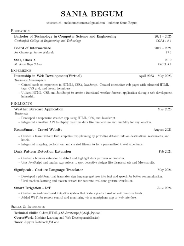 Sania Begum Resume8 Pdf