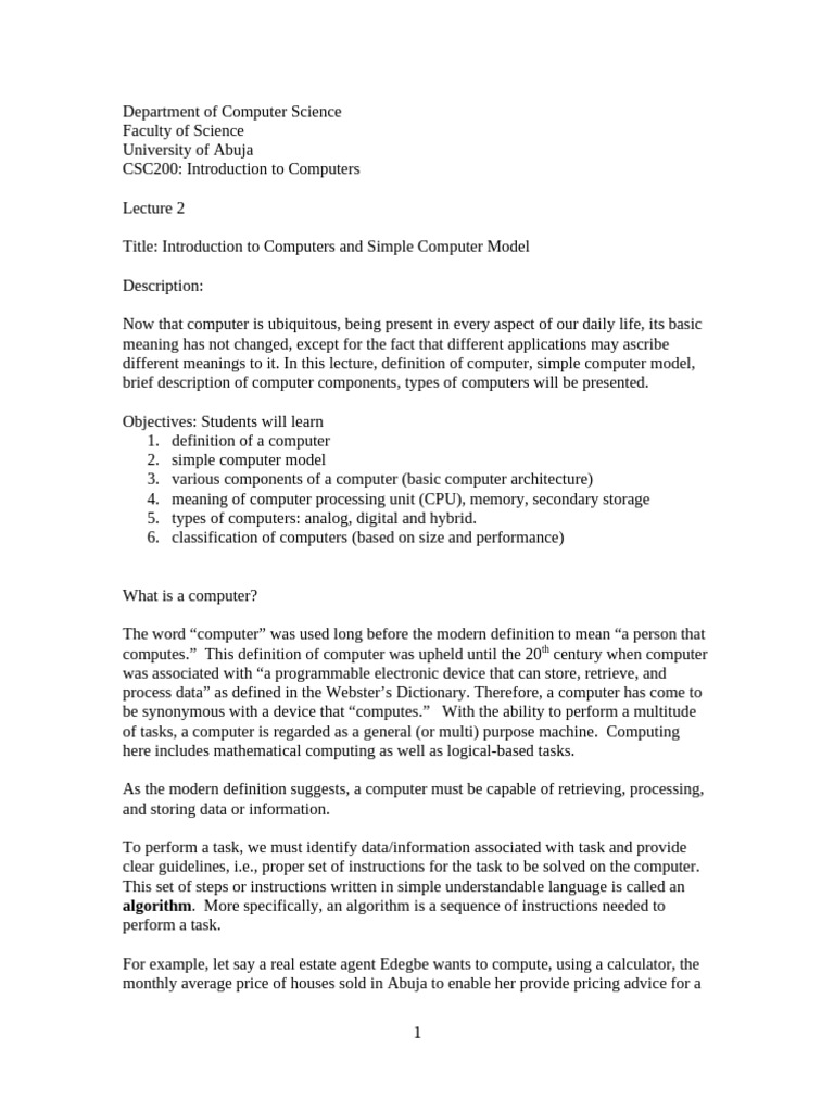CSC 200 Lecture 2 | PDF