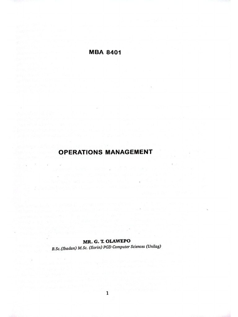 Operations Management Mba Courses | PDF