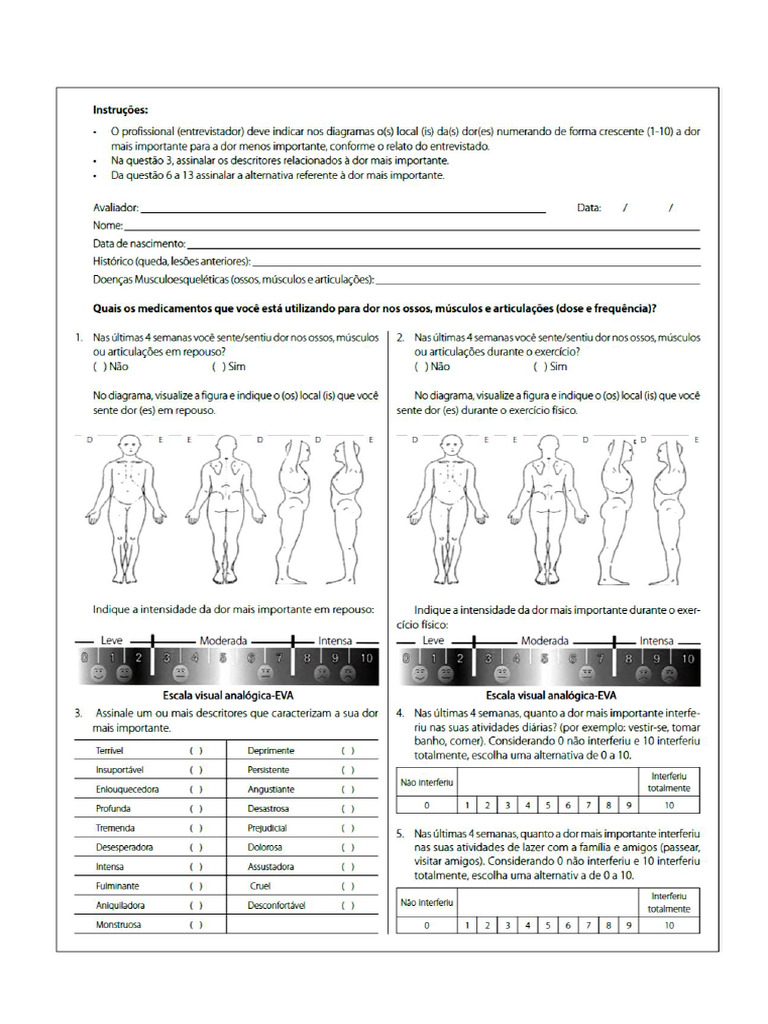 Q-ADOM Questionário para Avaliação Da Dor Musculoesquelética | PDF