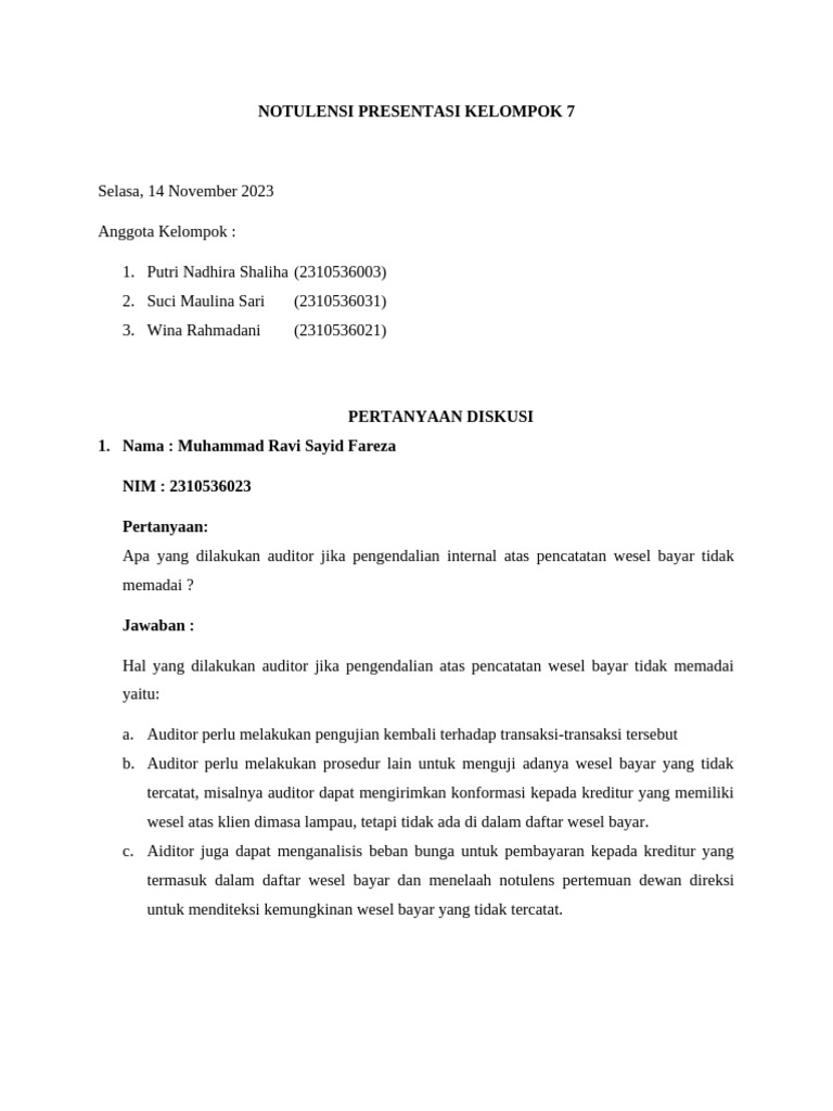Notulensi Presentasi Kelompok 7-1 | PDF