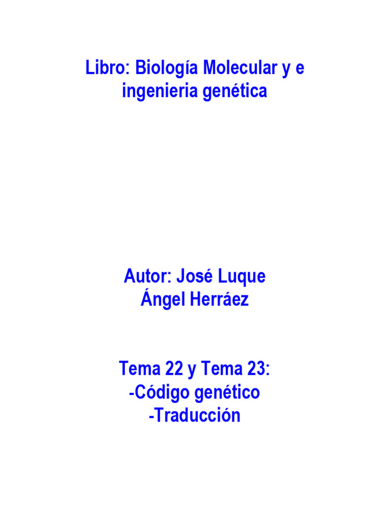 Capitulo Libro Código Genético y Traducción. | PDF