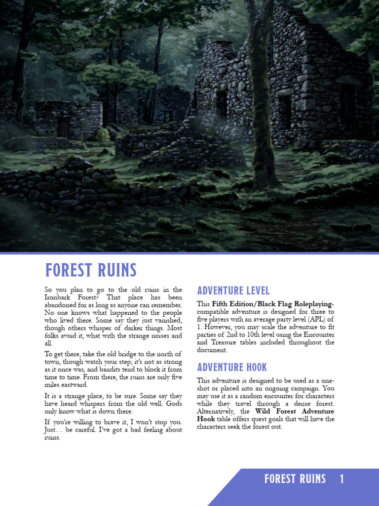 DMDave - Dungeons & Lairs #1 - Forest Ruins (1st Level Adventure) | PDF